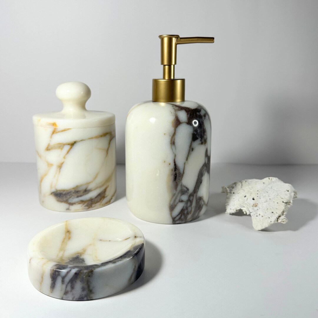 Calacatta Viola Bathroom Set. Soap Dispenser, Jar, Tray. Modern and ...