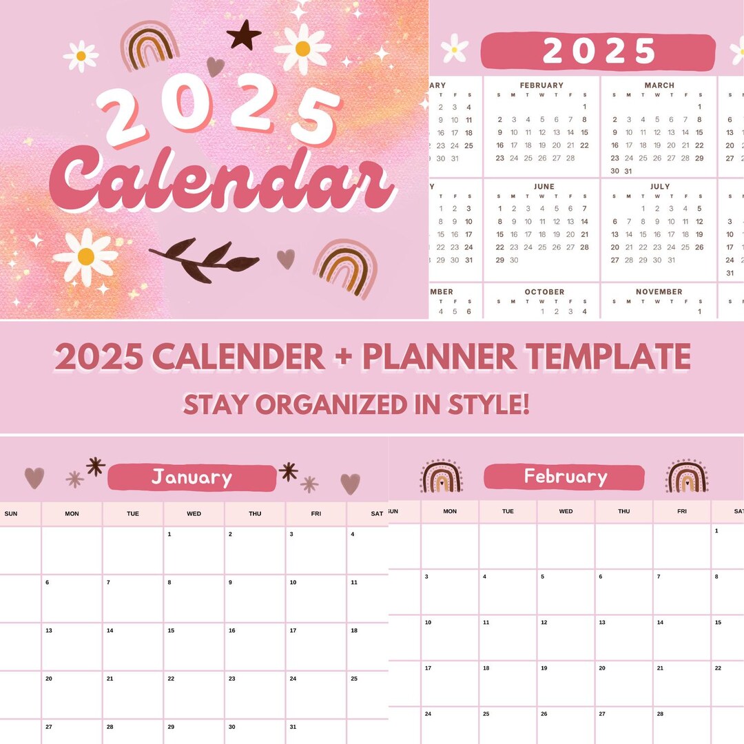 2025 Calendar Planner Template, Digital Planner Monthly & Yearly ...