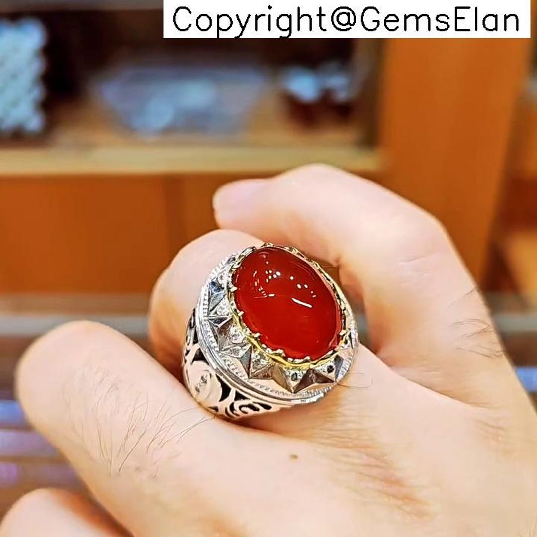 Natural Yemeni Aqeeq Agate Ring – Original Red Agate From Yemen ...