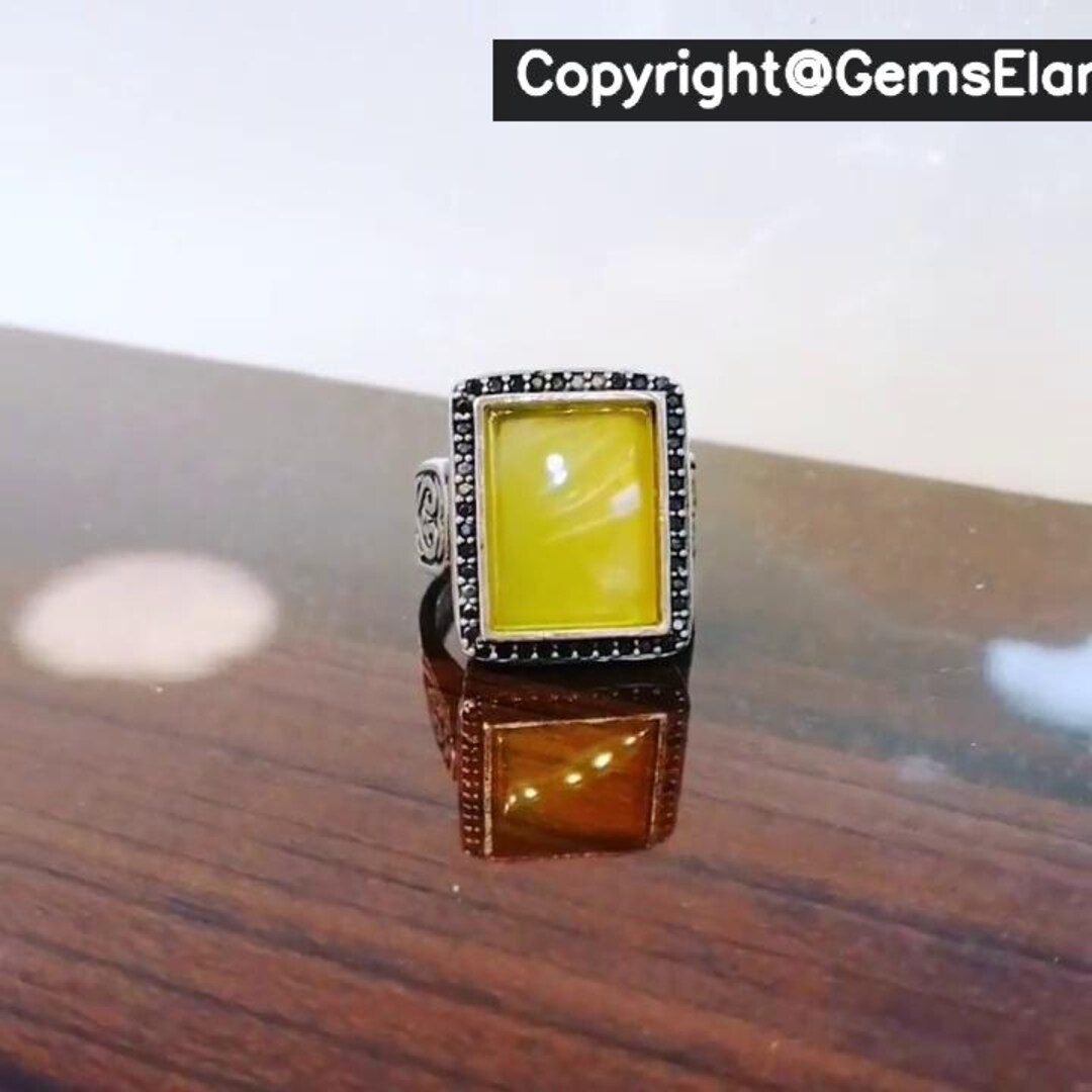 Beautiful Yellow Big Size Agate Ring in 925 Sterling Silver - Natural ...