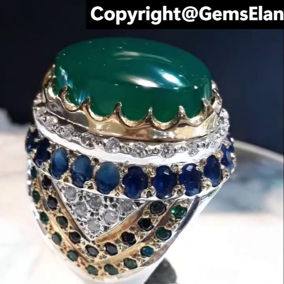 Original Xmas Natural Green Aqeeq Haqeeq Akik Yamani Ring 925 Sterling ...