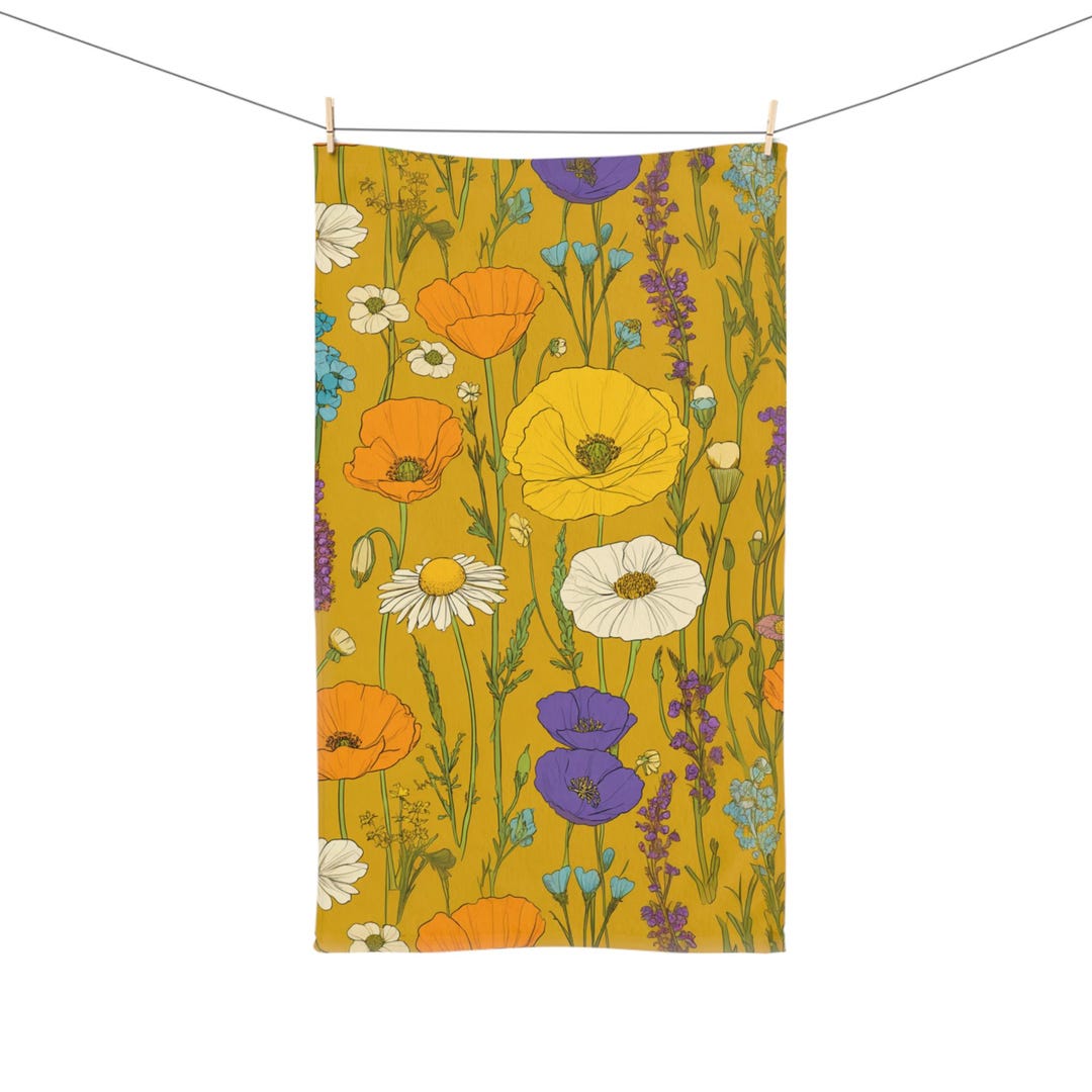 Mustard Yellow Hand Towel Floral Pattern Boho Floral Hand Towels Soft ...