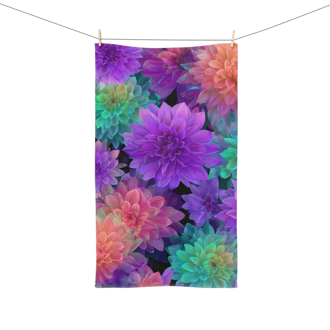 Lotus Flower Hand Towel Colorful Floral Bathroom Decor Kitchen House ...