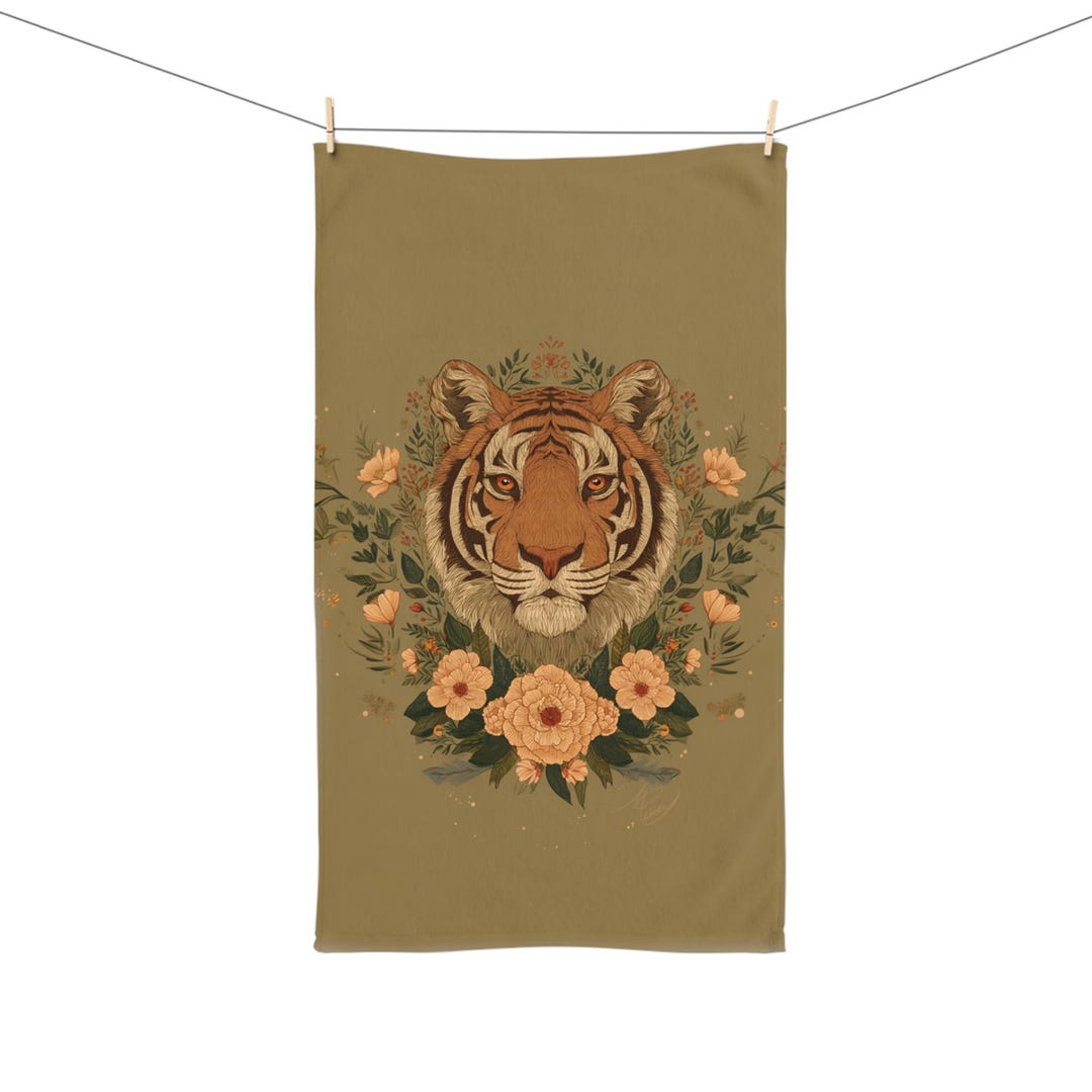 Tiger Green Hand Towel Tiger Home Decor Kitchen Gift Idea House Warming ...