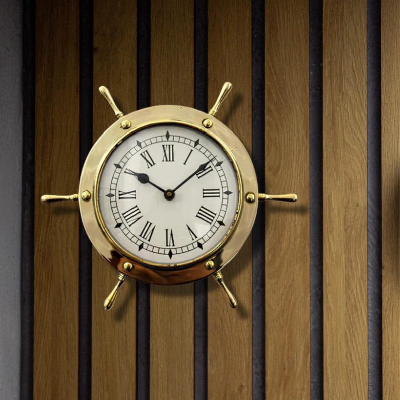 Nautical Brass Vintage Style Wall Clock for Home Decor - Ship Wheel ...