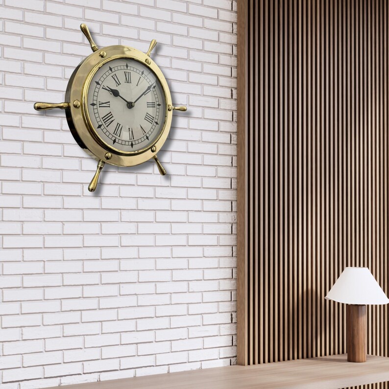 Nautical Brass Vintage Style Wall Clock for Home Decor - Ship Wheel ...