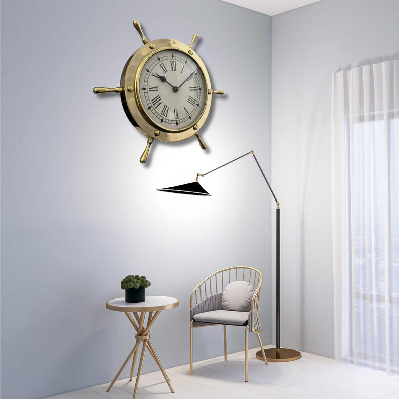 Nautical Brass Vintage Style Wall Clock for Home Decor - Ship Wheel ...