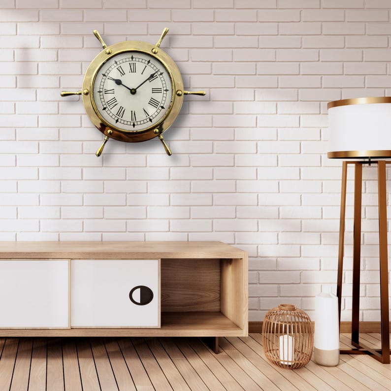 Nautical Brass Vintage Style Wall Clock for Home Decor - Ship Wheel ...