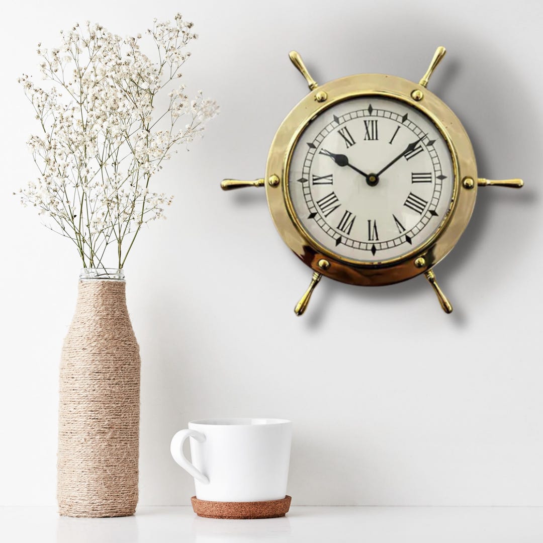 Nautical Brass Vintage Style Wall Clock for Home Decor - Ship Wheel ...