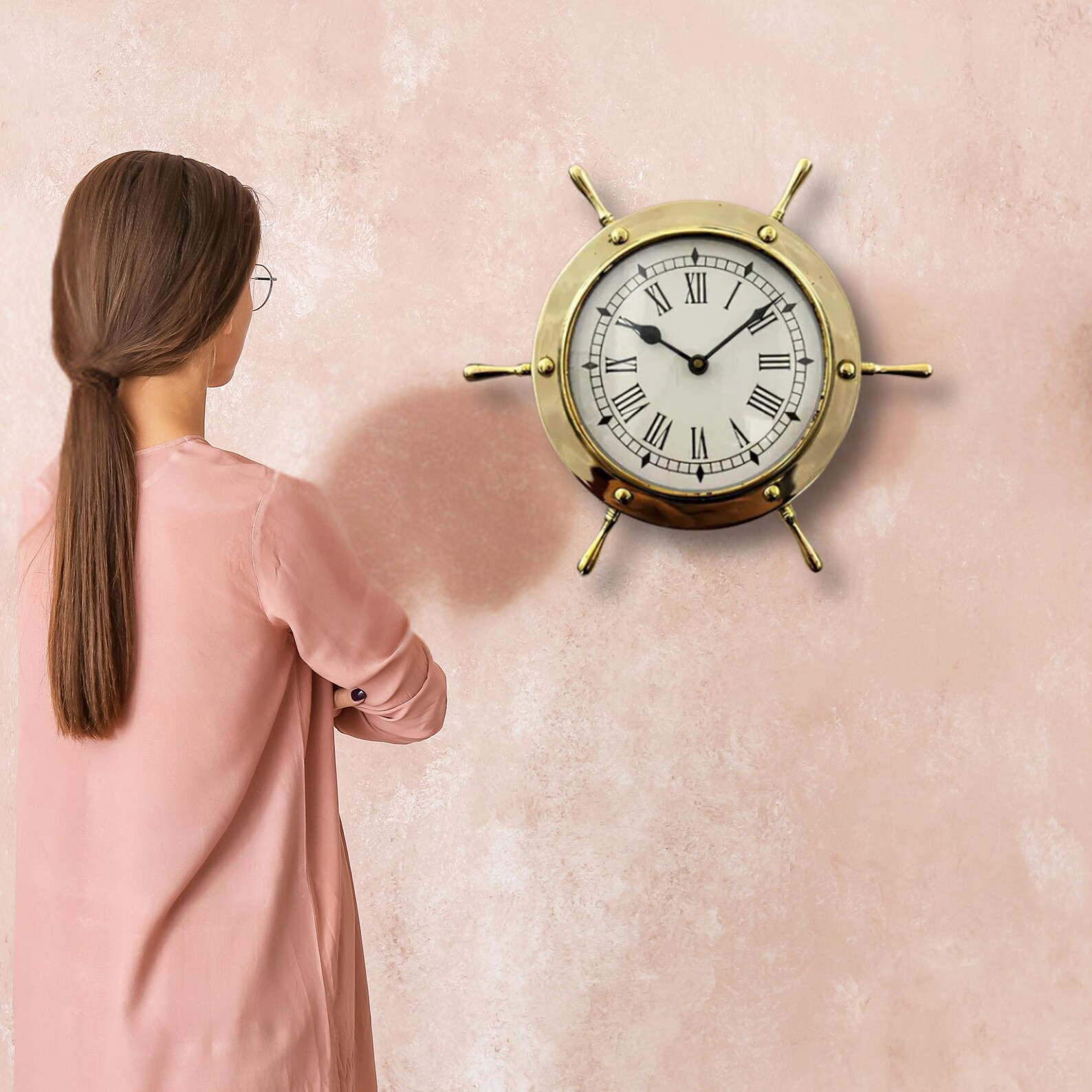 Nautical Brass Vintage Style Wall Clock for Home Decor - Ship Wheel ...