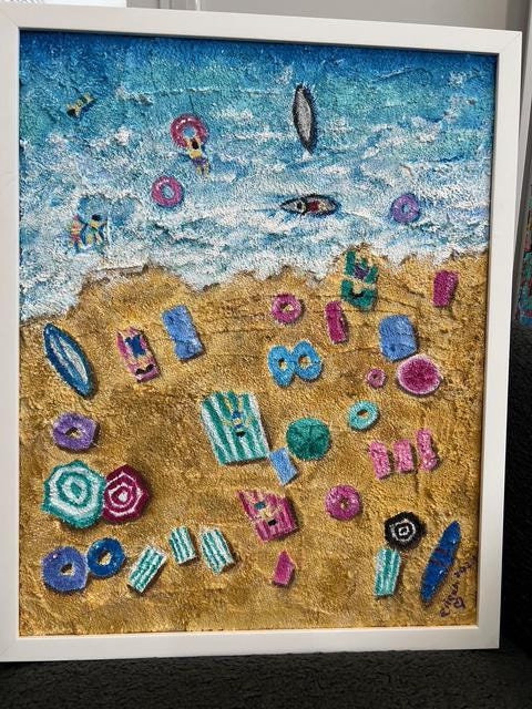Beach Scene, Sandy Beach, Vibrant Colors, Framed Artwork - Etsy