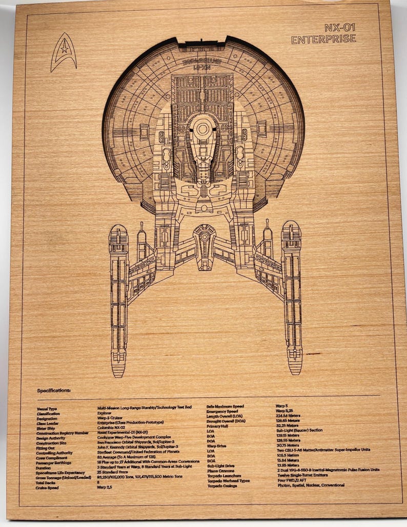 Starship NX-01 Enterprise: Laser Engraved Wood Art for Trekkies - Etsy