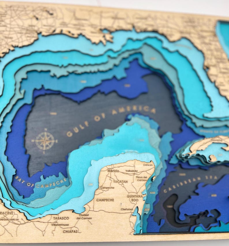 Gulf of America 3D Wood Map: Layered Coastal Wall Art - Etsy