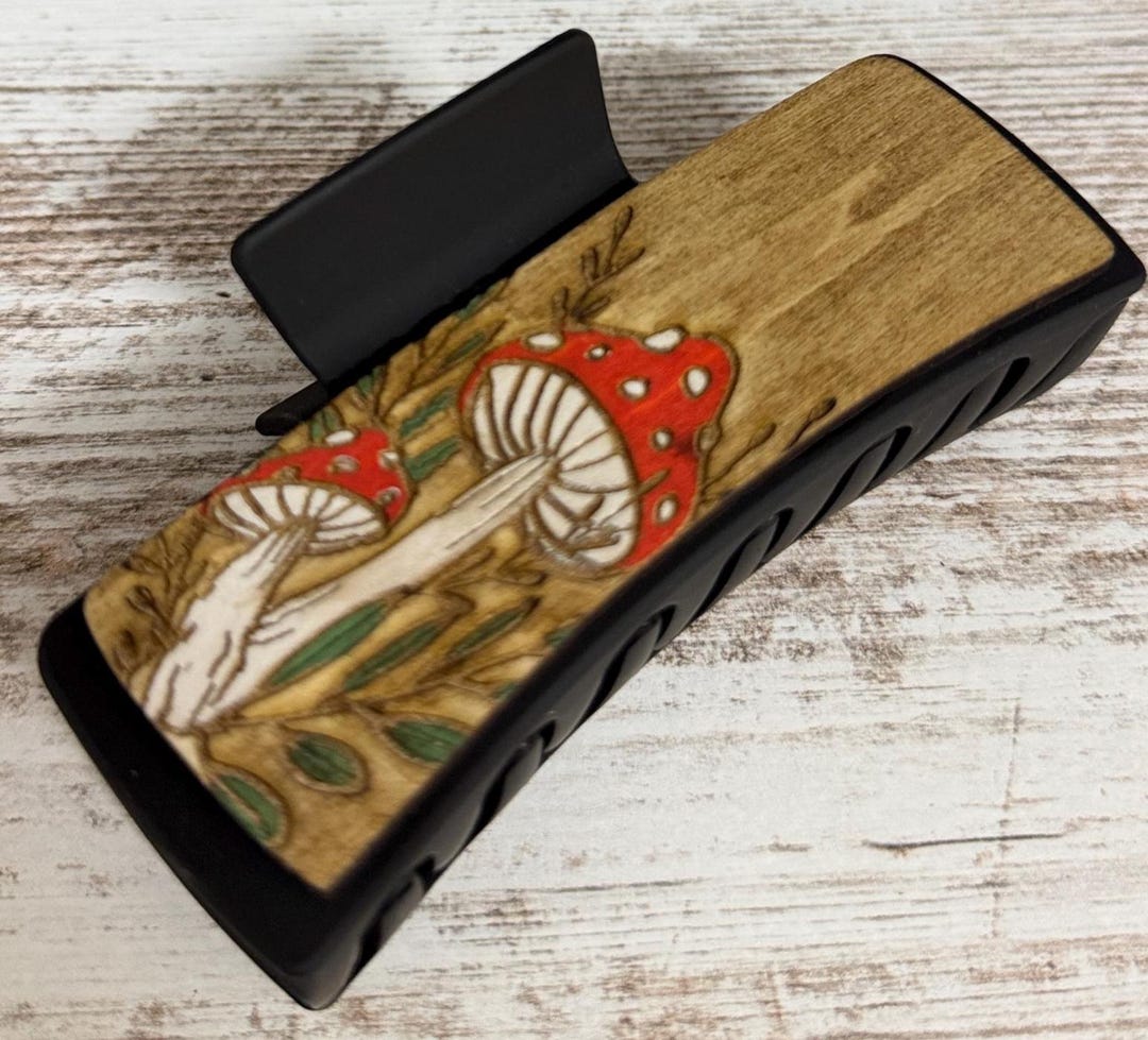Mushroom Hair Claw Clip | Laser Engraved Wooden Hair Clip | Custom ...