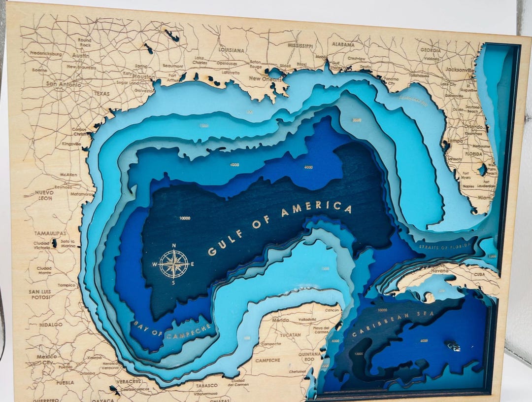 Gulf of America 3D Wood Map: Layered Coastal Wall Art - Etsy
