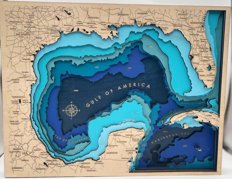 Gulf of America 3D Wood Map: Layered Coastal Wall Art - Etsy