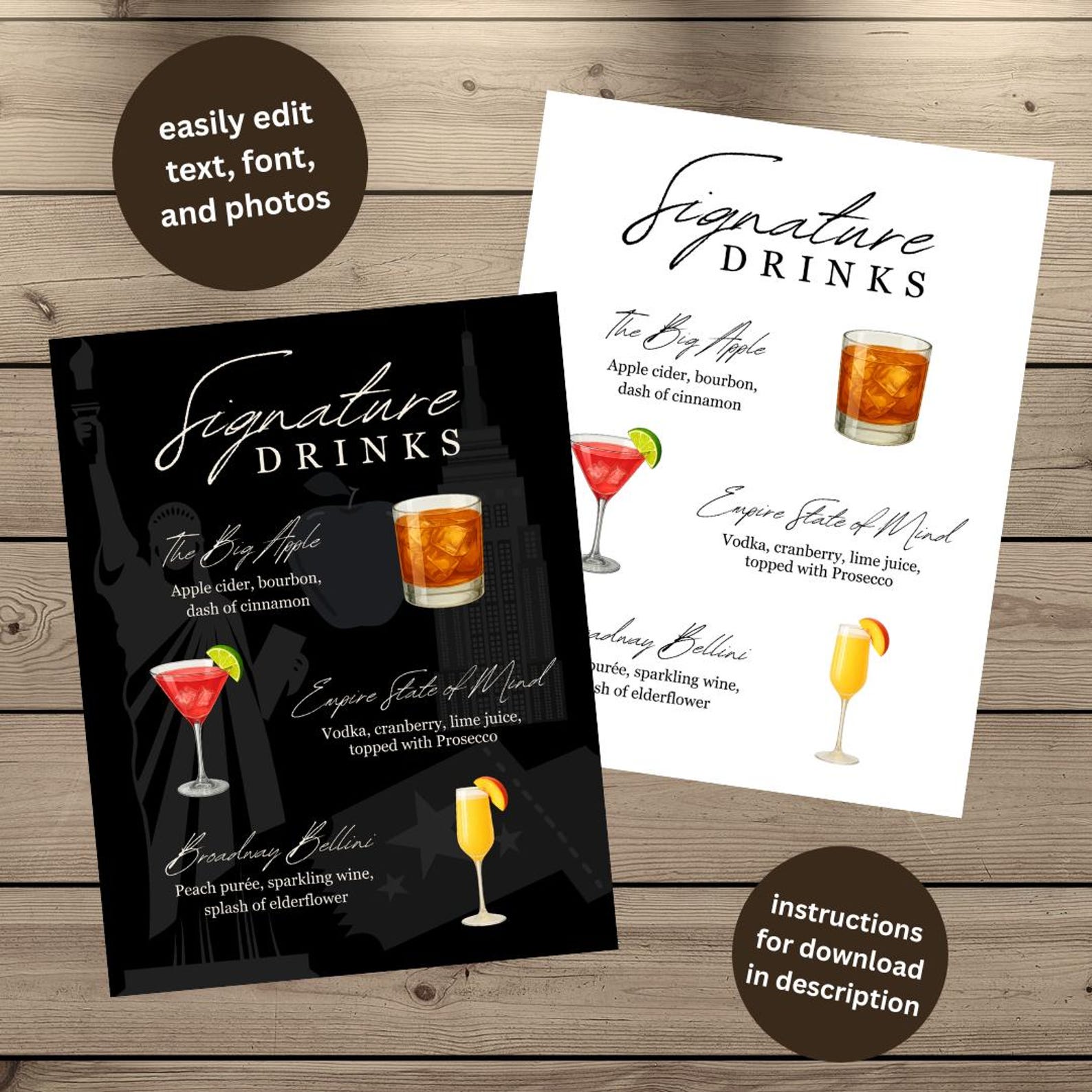 Cocktail Menu New York Theme, Bar Sign Menu Signature Drinks, Cocktail ...