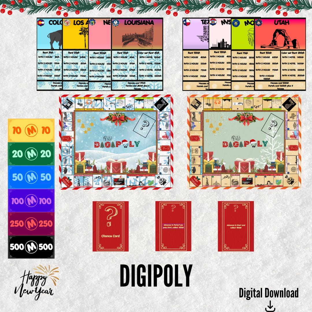 DIGIPOLY America White and Yellow Theme Board Game Pack of 2 Custom ...