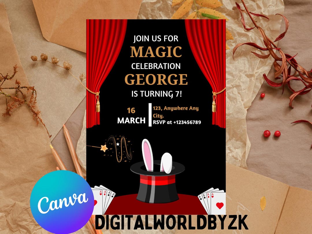 Editable Magic Show Birthday Invitation Template, Magic Party Birthday ...
