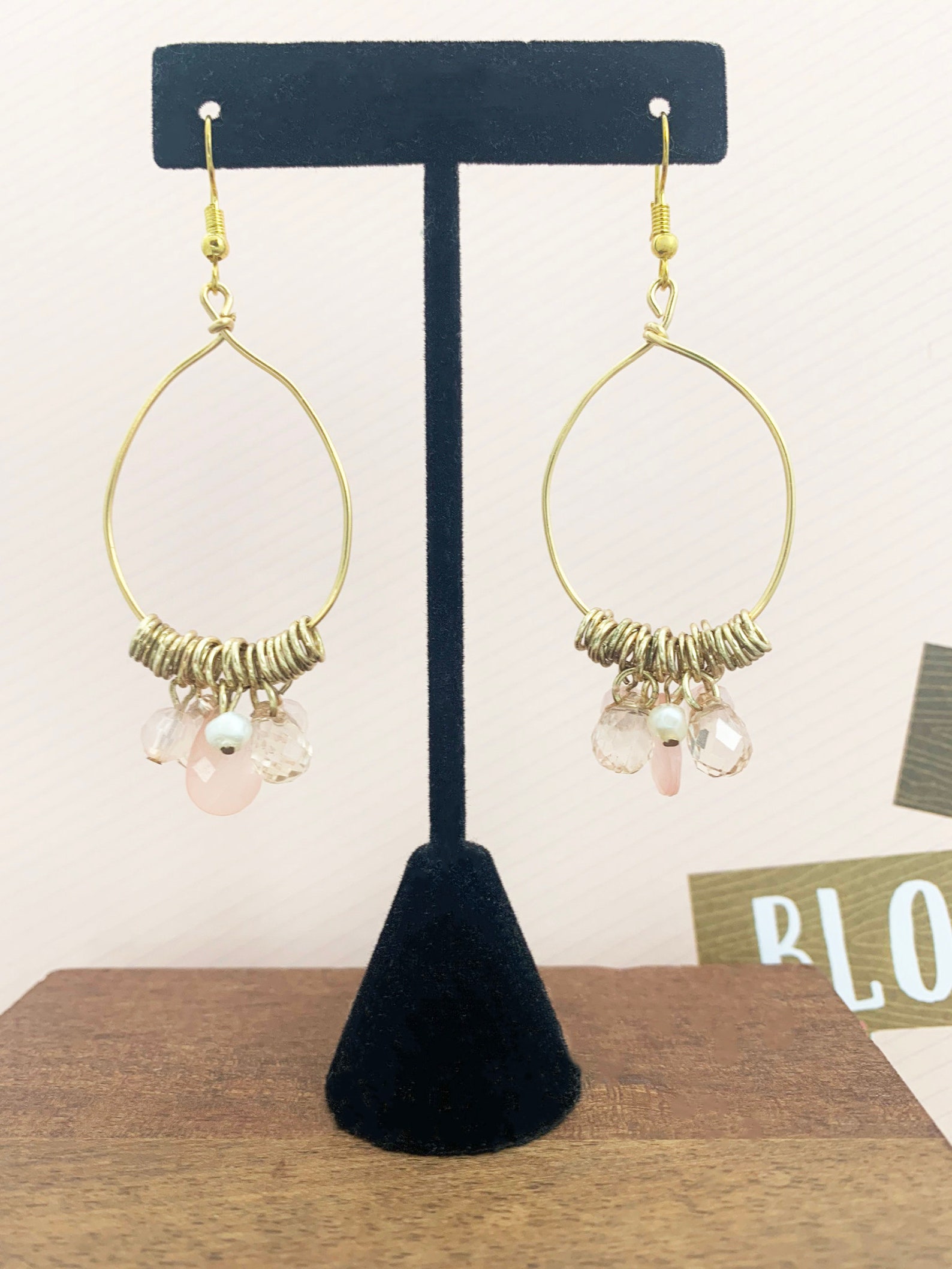Loop Earrings Dangle Earrings Gold Dangle Earrings Pink Dangle Earrings ...
