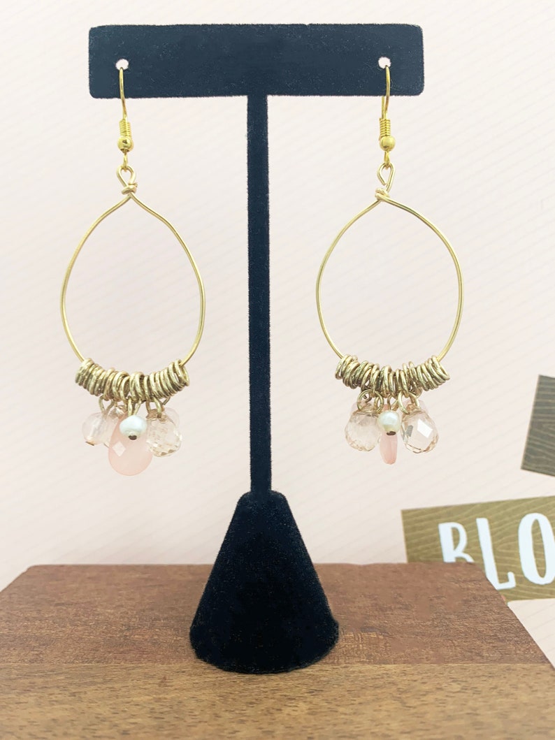 Loop Earrings Dangle Earrings Gold Dangle Earrings Pink Dangle Earrings ...
