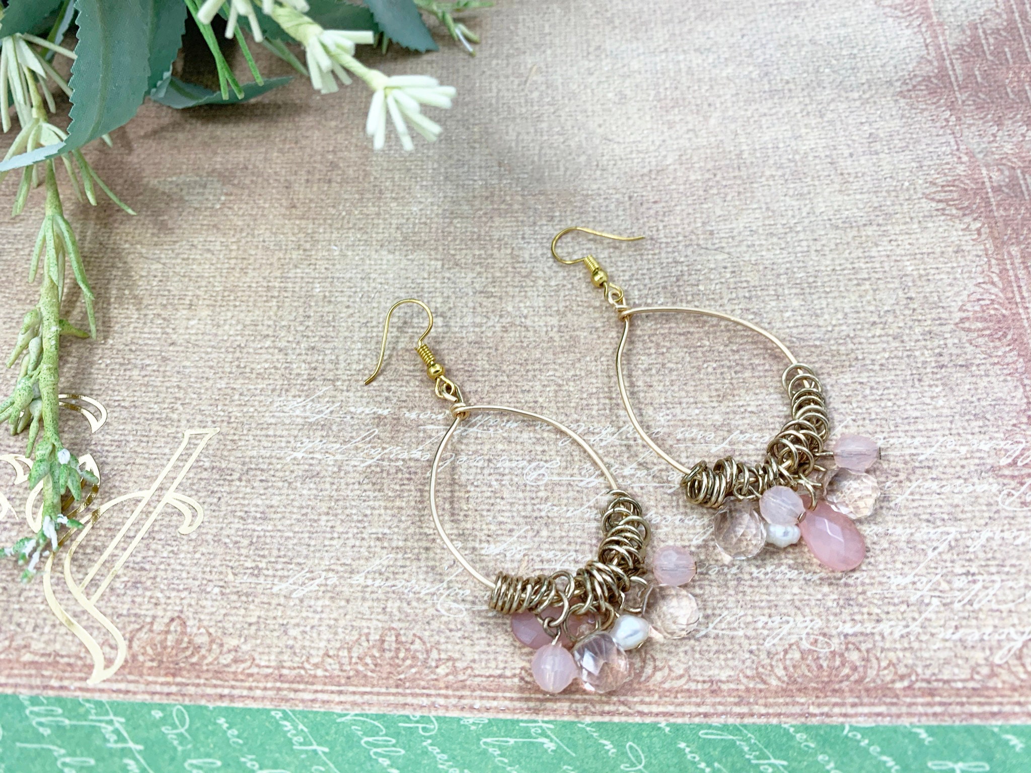 Loop Earrings Dangle Earrings Gold Dangle Earrings Pink Dangle Earrings ...