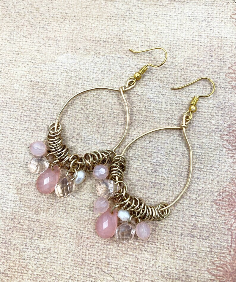 Loop Earrings Dangle Earrings Gold Dangle Earrings Pink Dangle Earrings ...