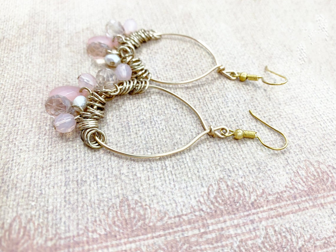 Loop Earrings Dangle Earrings Gold Dangle Earrings Pink Dangle Earrings ...