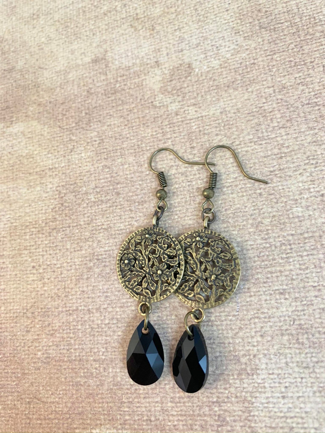 Long Dangle Earrings Dangle Earrings Flower Earrings Black Earrings ...