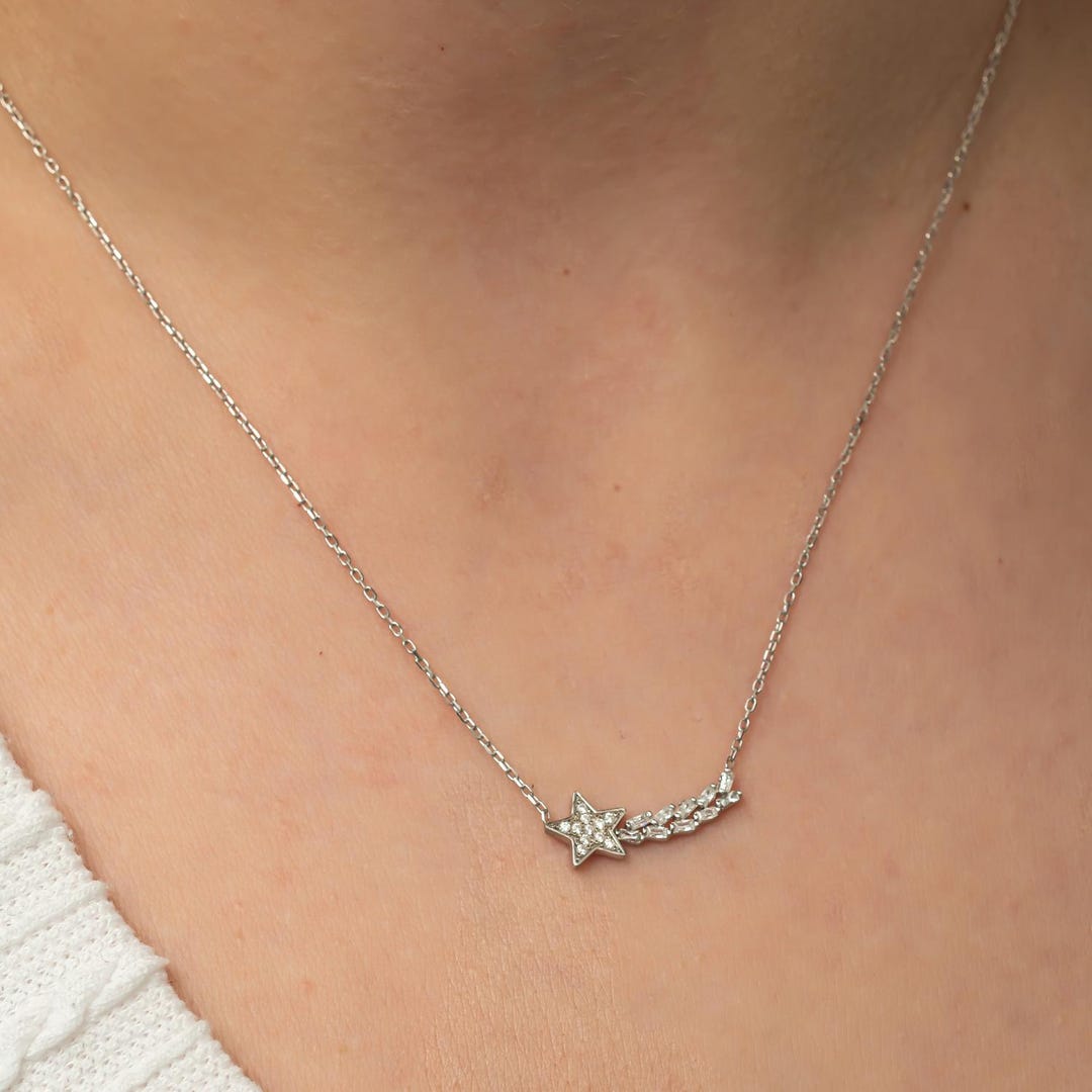 Handmade Shooting Star Necklace – Sterling Silver, Sparkling Zircon ...