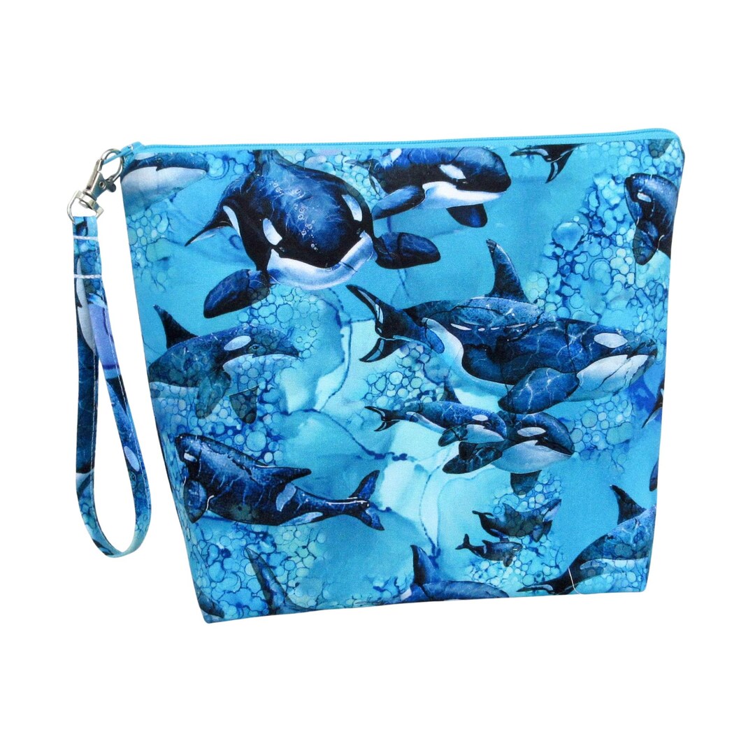 Whale Project Bag: Orca Whales of the Pacific Zippered Pouch With Strap ...