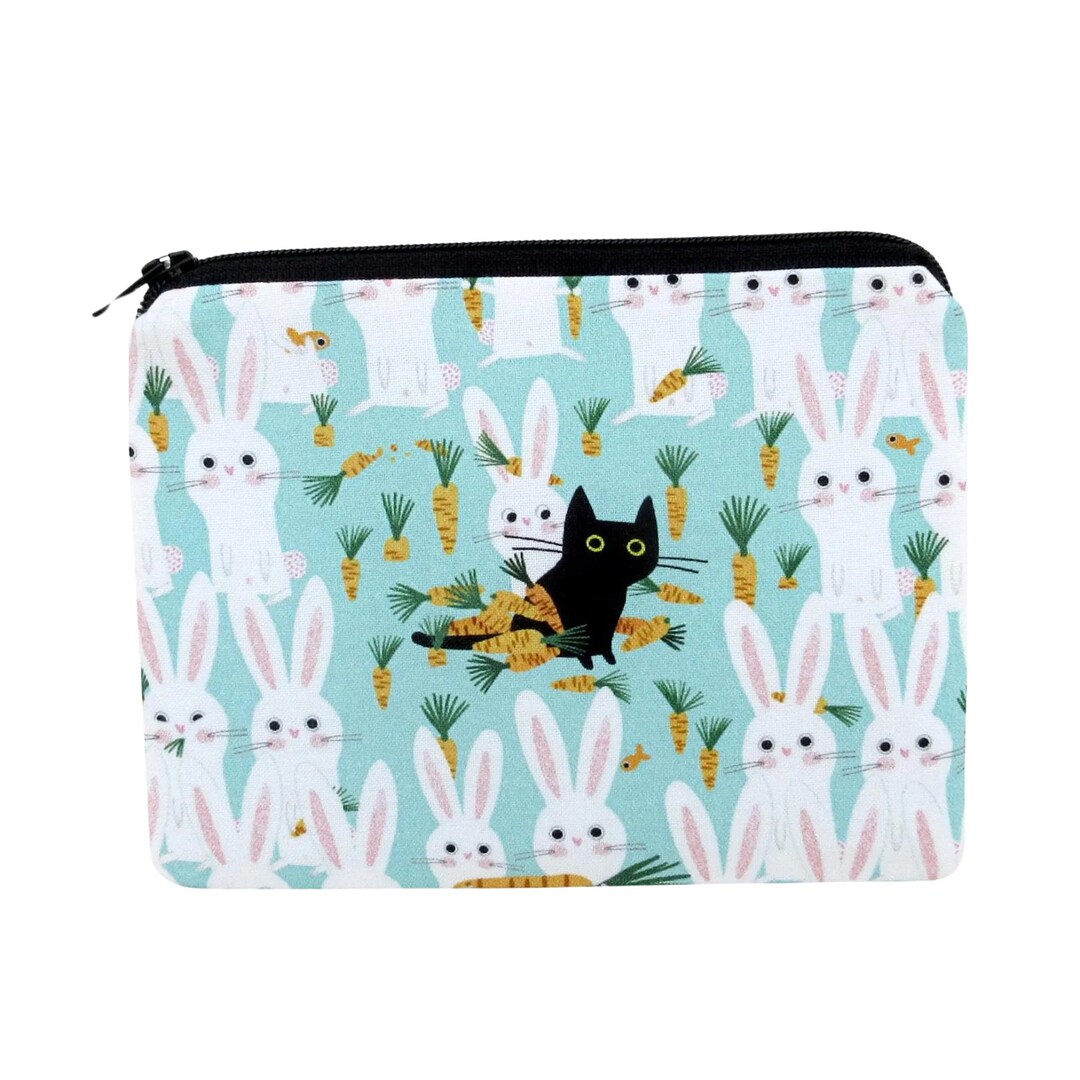 Bunny Zipper Pouch, Bunny and Cat Meowscapades, Spring Easter Rabbit ...