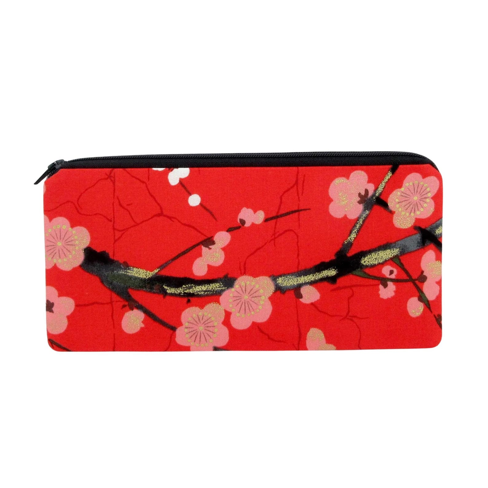 Pencil Pouch Zippered, Asian Cherry Blossoms, Golden Garden, Red Money ...
