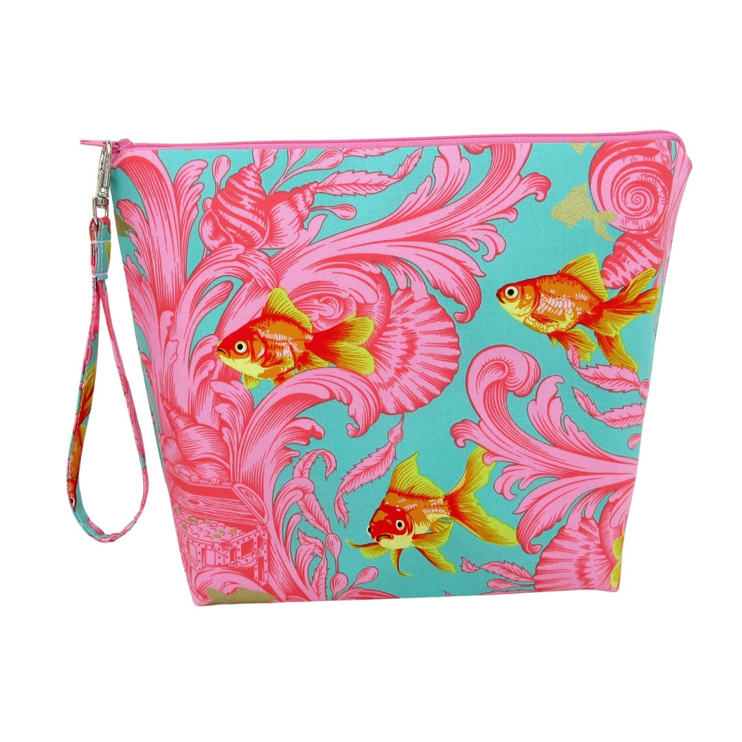 Goldfish Zippered Pouch, Besties Tula Pink Cosmetic Bag or Knitting ...