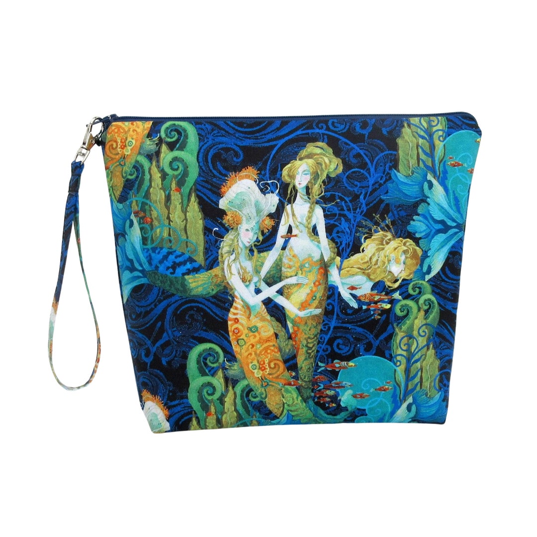 Mermaids Zipper Pouch: Tall Cosmetic or Project Bag With Strap - Etsy