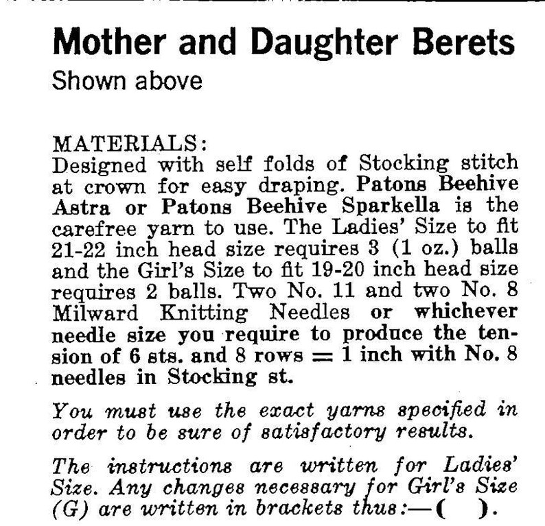 Matching Mother Daughter Berets Knitting Pattern: Moss Stitch Tams (PDF ...