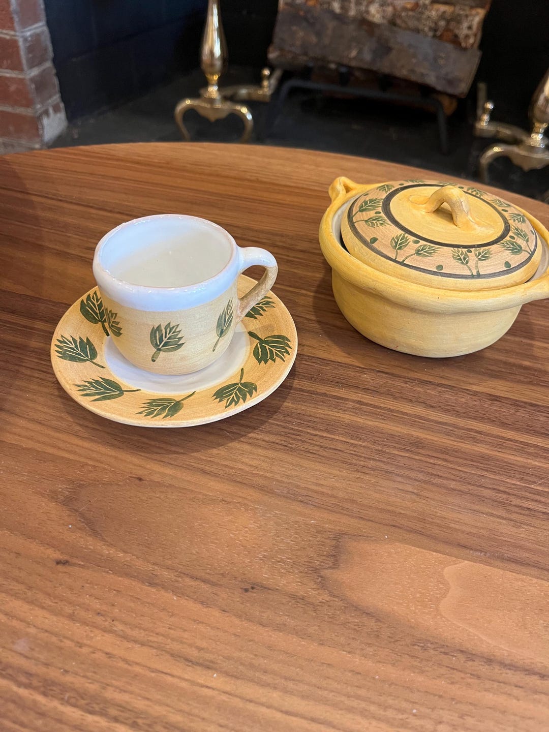 Central Mexican Pottery Lead Motif Cafesito Cup and Saucer and Sugar ...