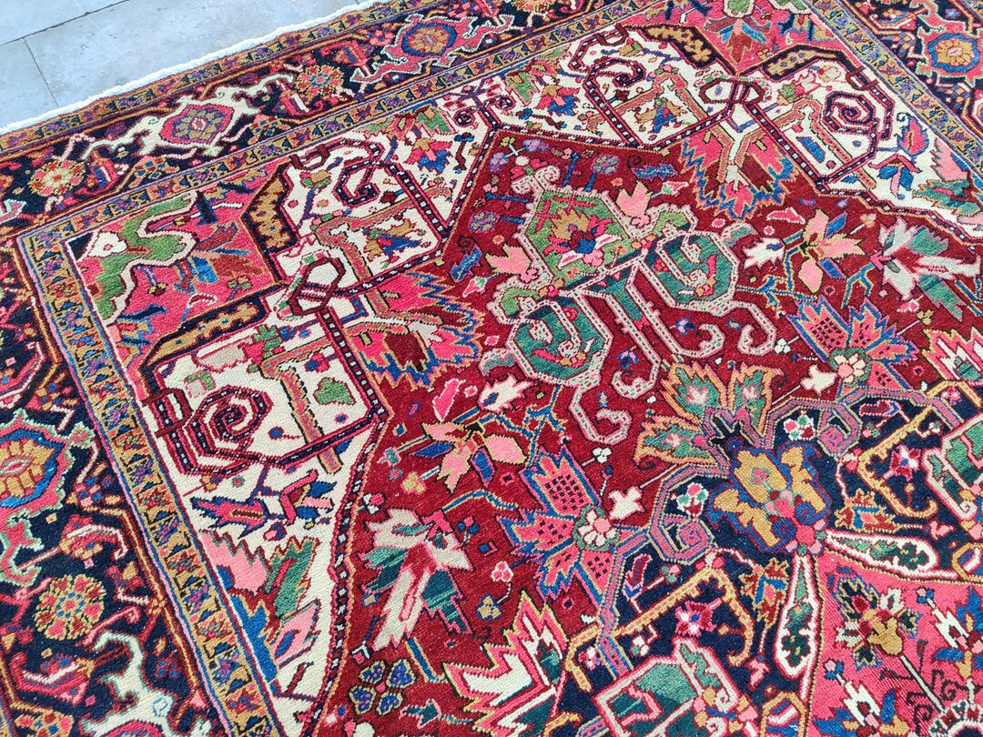 8x10 Heriz Area Rug, Antique Persian Rug 8x10, Serapi Rug, Living Room ...