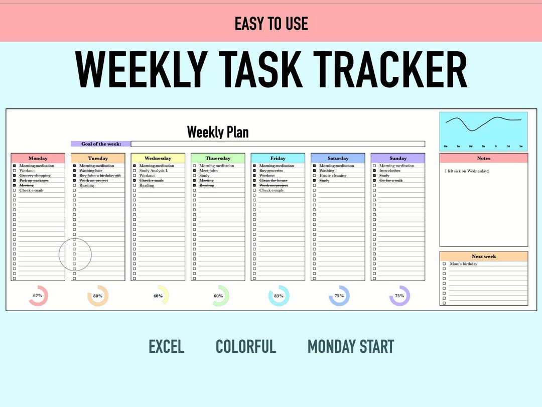 Cheerful Weekly Planner Excel Template - Etsy