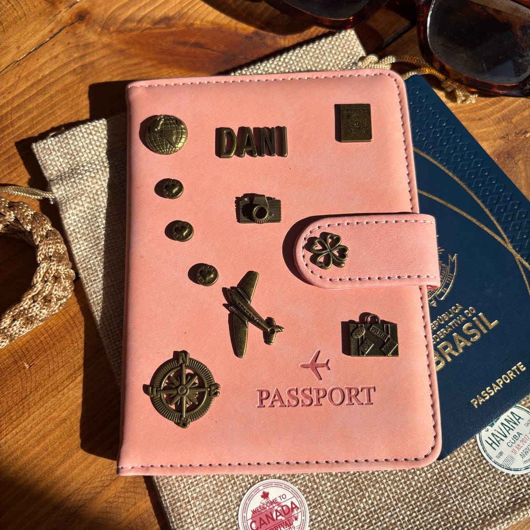 Personalised Magnetic Closure Passport Wallet With 7 Bronze Charms and ...
