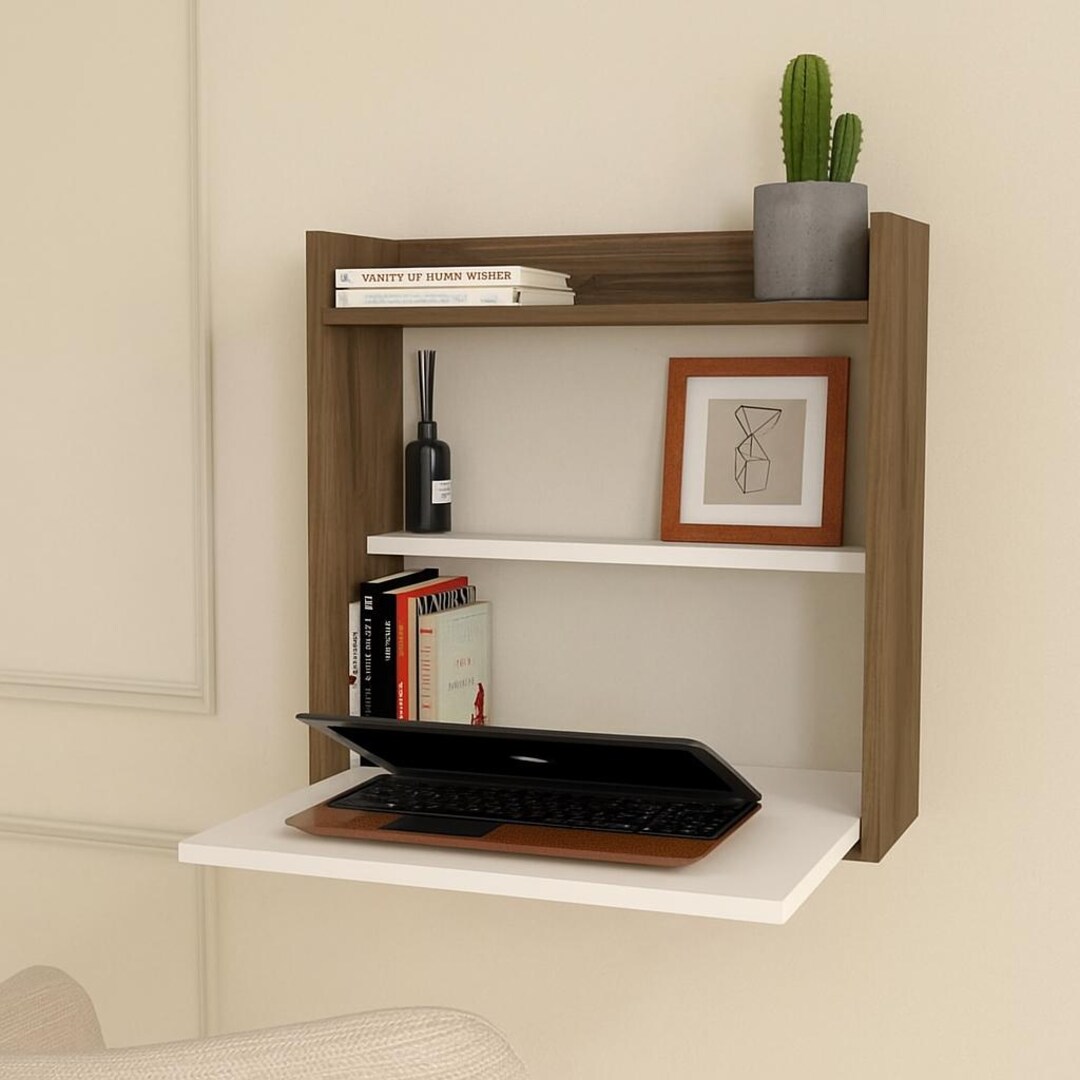 Foldable Wall-mounted Laptop Desk – White/walnut - Etsy
