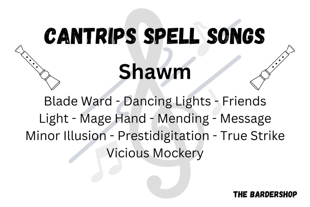 Spell Songs Bard Cantrips - Shawm - Dungeons & Dragons 5th Edition 2014 ...