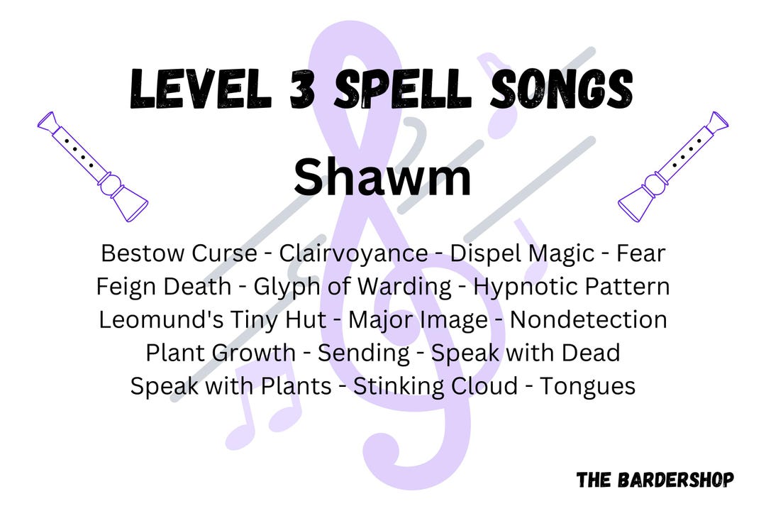 Spell Songs Bard Level 3 - Shawm - Dungeons & Dragons 5th Edition 2014 ...