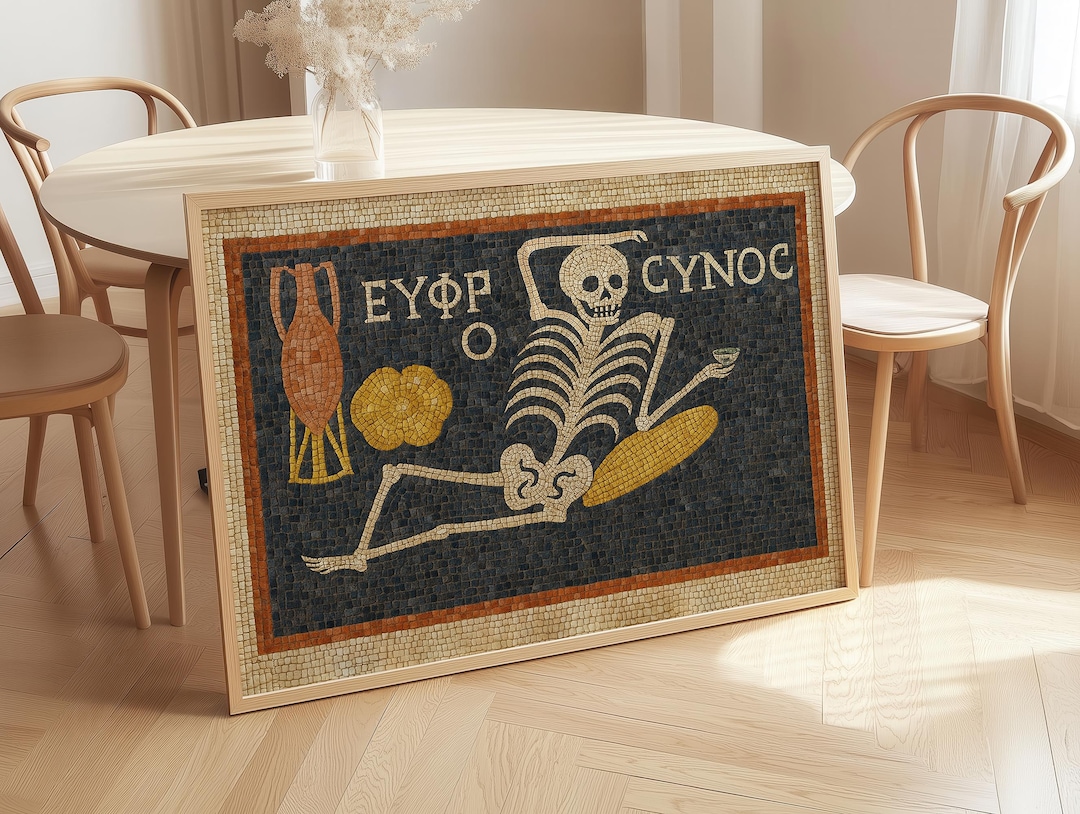 Cheerful Skeleton Mosaic Print: Ancient Roman Memento Mori Wall Art - Etsy