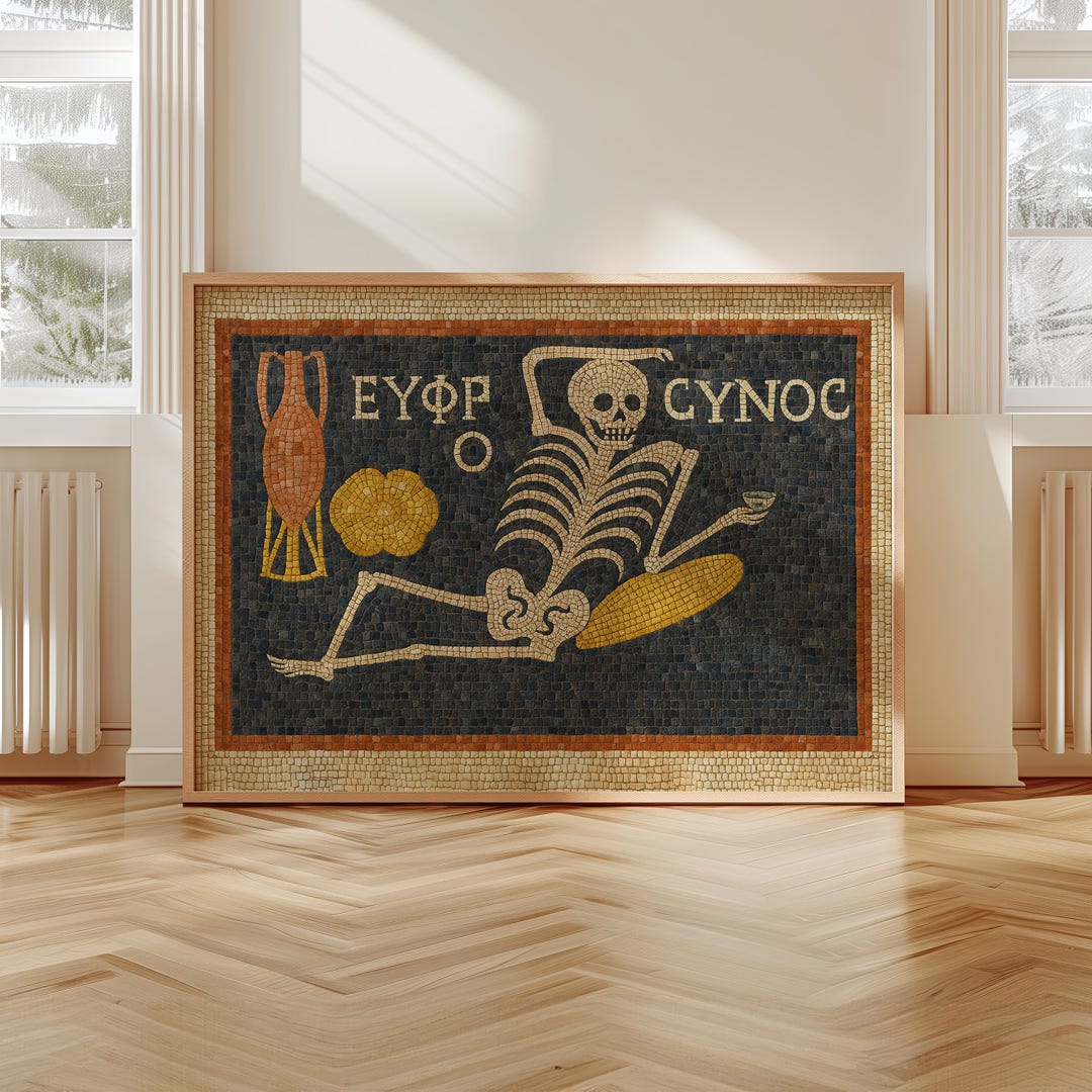 Cheerful Skeleton Mosaic Print: Ancient Roman Memento Mori Wall Art - Etsy
