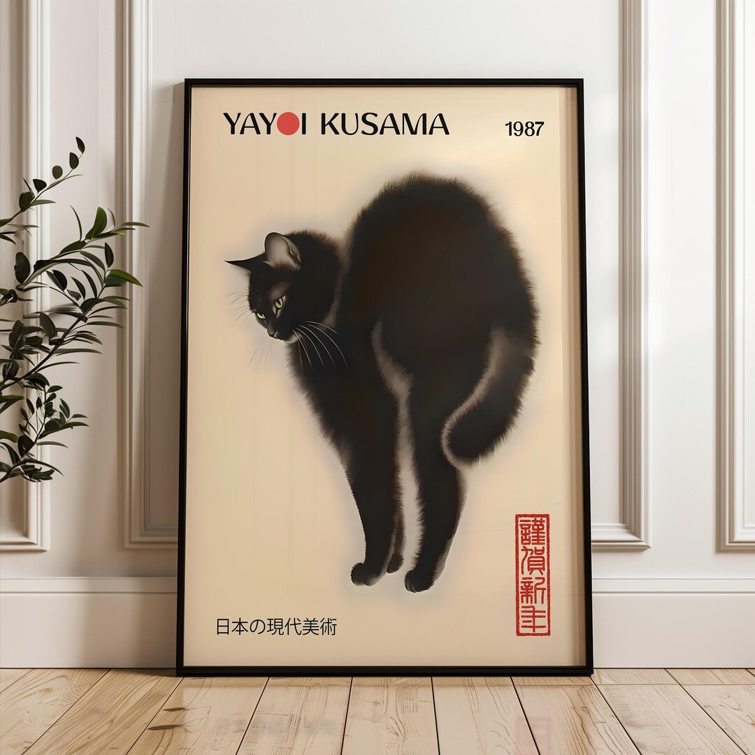 Japanese Cat Poster, Yayoi Kusama, Japanese Cat Art Print, Cat Lovers Gift, Japanese Vintage ...