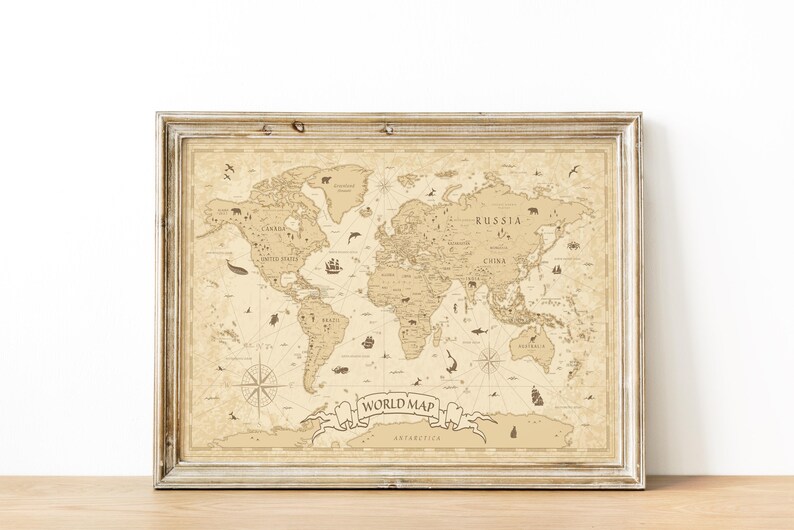 Vintage World Map Print: Classroom, Homeschool Wall Art - Etsy
