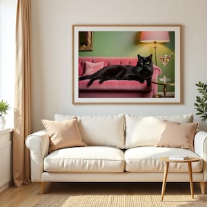 Black Cat With Martini Art Print | Cat Wall Decor | Cute Quirky ...