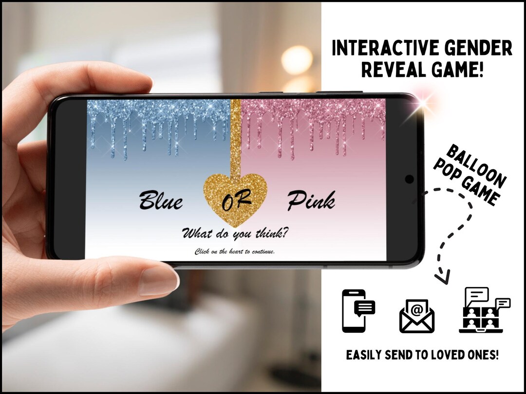 BOY Gender Reveal Balloon Pop, Interactive Digital Game, Blue or Pink ...