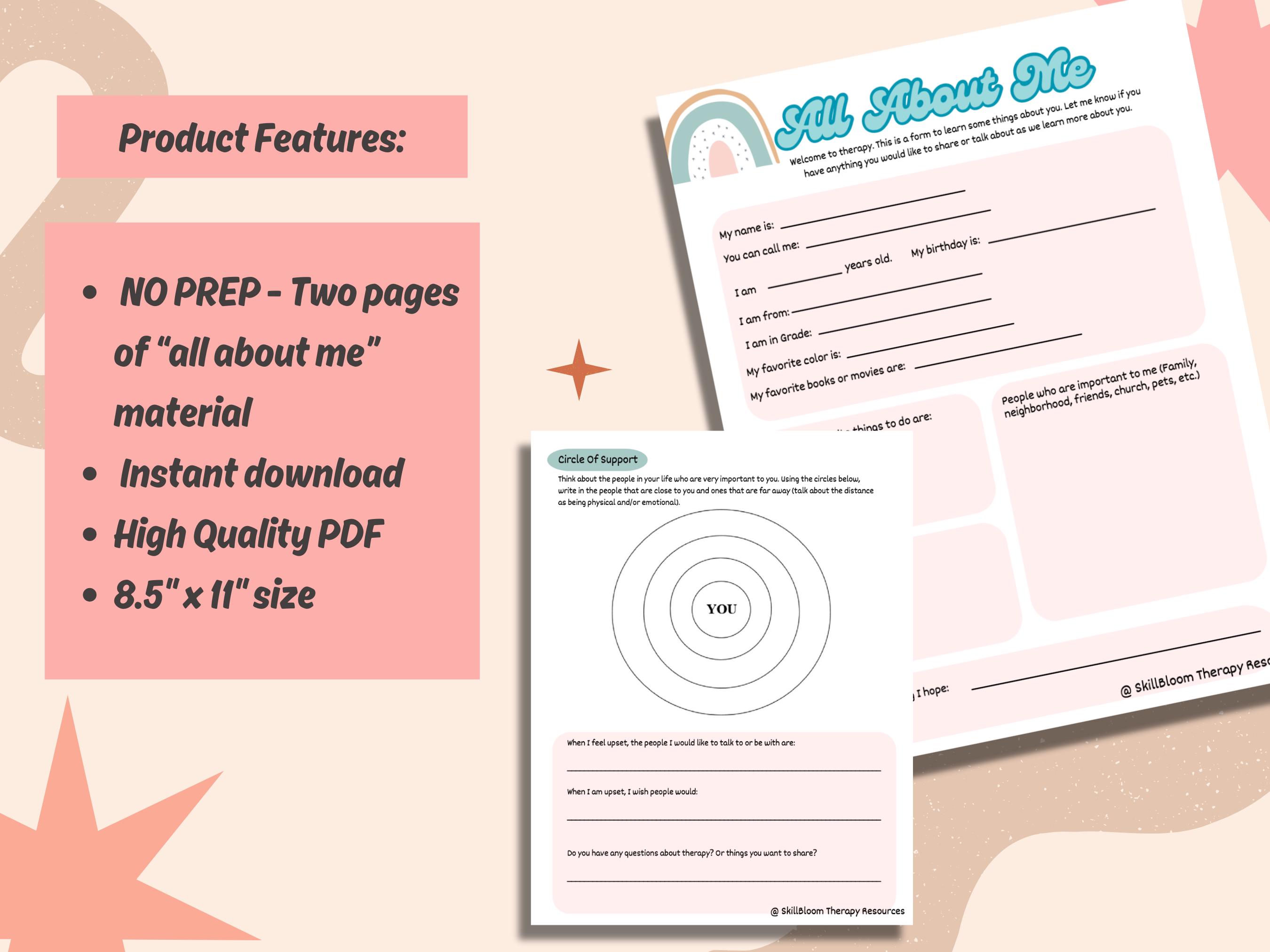 All About Me Therapy Worksheet - Etsy